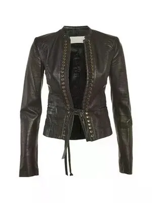 Valentino Garavani Crocodile-effect Lace-up Leather Jacket - Black