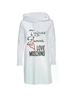Moschino Logo Print Hoodie Dress - White