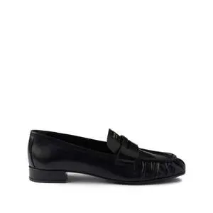Prada Leather Loafers With Pleated Detail - Black