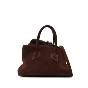 Attico Suede Tote Bag With Logo Detail - Brown