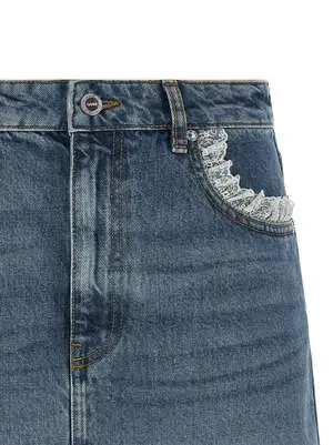 GANNI Denim Mini Skirt With Lace Detail