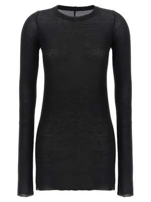 Rick Owens Ribbed Viscose And Silk Blend Long Sleeve T-shirt - Black