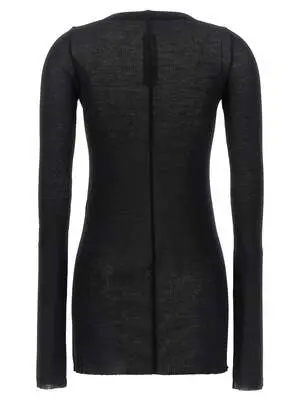 Rick Owens Ribbed Viscose And Silk Blend Long Sleeve T-shirt
