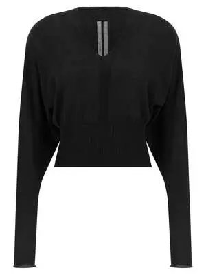 Rick Owens Cropped V-neck Knit Top With Bat Sleeves - Black