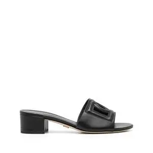 Dolce & Gabbana Calf Leather Mules With Embossed Logo - Black