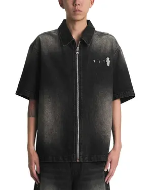 RtA Distressed Zip Shirt - Fray Noir