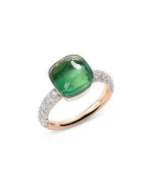 Pomellato 18k White & Rose Nudo Prasiolite & Green Agate Double Diamond Ring - Gold
