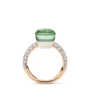 Pomellato 18k White & Rose Nudo Prasiolite & Green Agate Double Diamond Ring - Gold