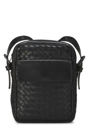 Bottega Veneta Intrecciato Flap Pocket Messenger Bag - Black