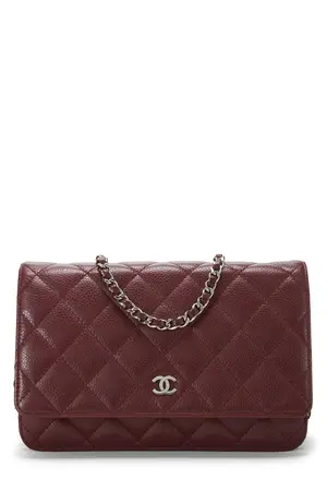Chanel Quilted Caviar Classic Wallet On Chain - Burgundy