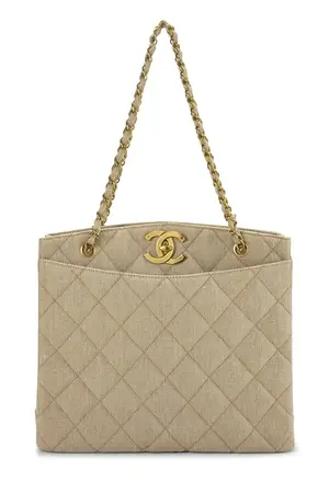 Chanel Quilted Linen Turnlock Tote