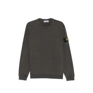 Stone Island Cotton Fleece Crewneck Sweatshirt With Fading Finish And Logo Patch - Gray