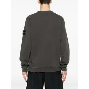 Stone Island Cotton Fleece Crewneck Sweatshirt With Fading Finish And Logo Patch - Gray