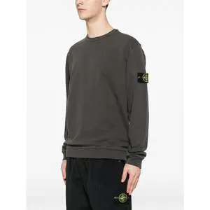 Stone Island Cotton Fleece Crewneck Sweatshirt With Fading Finish And Logo Patch - Gray