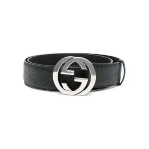 Gucci Leather Gg Supreme Belt With Interlocking G Buckle - Black