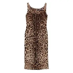 Dolce & Gabbana Sleeveless Leopard Print Square Neck Dress - Brown