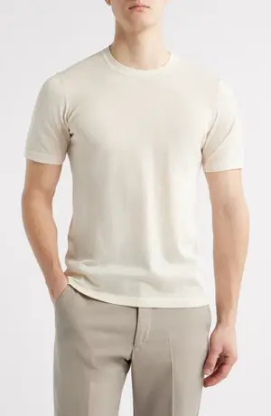 JACK VICTOR Wellington Cotton & Silk Crewneck T-shirt - Ecru