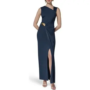 Donna Karan New York Asymmetric Neck Hardware Detail Jersey Gown - Nightfall