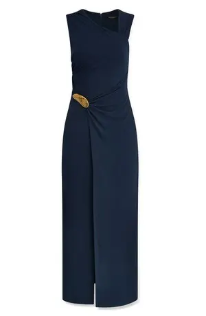 Donna Karan New York Asymmetric Neck Hardware Detail Jersey Gown