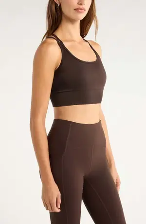 Zella Seamless Strappy Sports Bra - Brown Mole