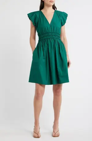 Hugo Boss Ruffle Sleeve Cotton Poplin Dress - Amazonite