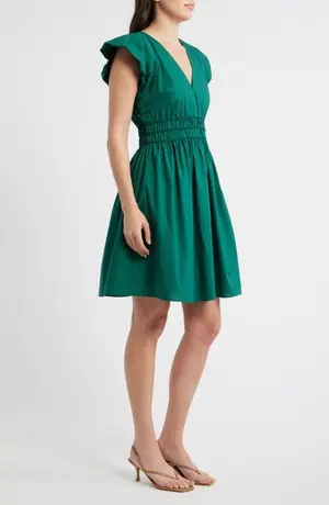 Hugo Boss Ruffle Sleeve Cotton Poplin Dress