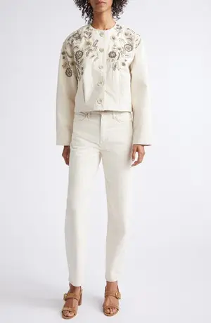 Veronica Beard Embellished Collarless Cotton Jacket