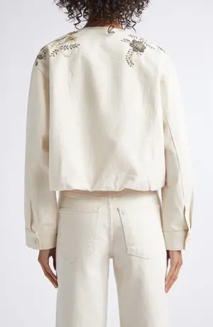 Veronica Beard Embellished Collarless Cotton Jacket