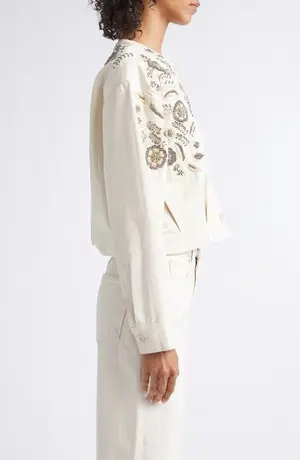 Veronica Beard Embellished Collarless Cotton Jacket