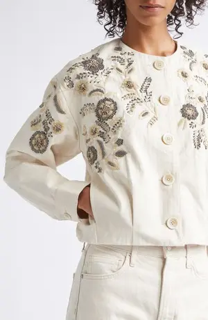 Veronica Beard Embellished Collarless Cotton Jacket