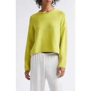 LESET Mae Crewneck Sweater In Cotton Blend - Chartreuse