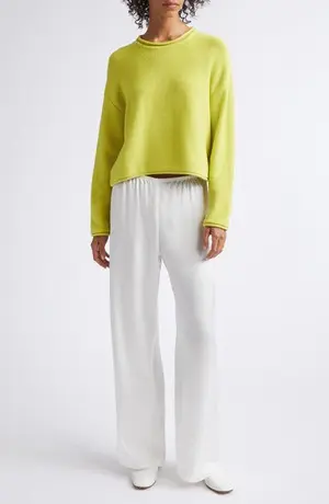LESET Mae Crewneck Sweater In Cotton Blend - Chartreuse