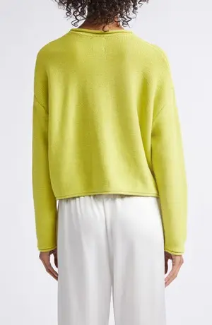 LESET Mae Crewneck Sweater In Cotton Blend - Chartreuse