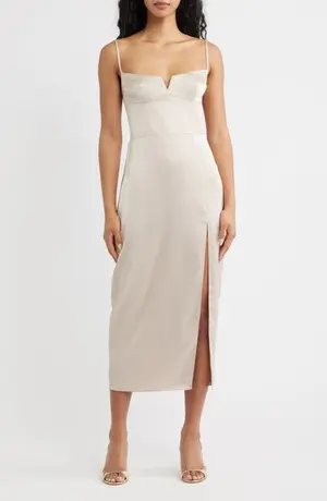 Amanda Uprichard Lyra Bustier Bodice Satin Pencil Dress - Farro