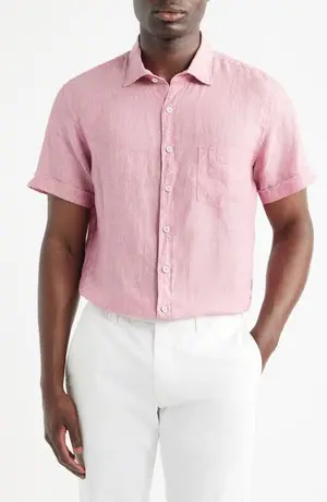 Rodd & Gunn Palm Beach Sports Fit Short Sleeve Linen Button-up Shirt - Orchid