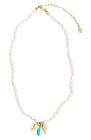 Clare V. Freshwater Pearl Charm Necklace - Multi