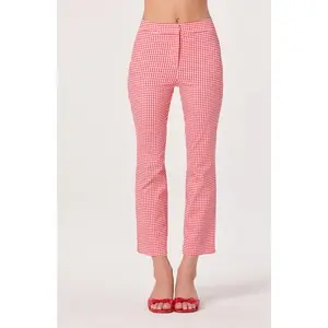 Astr The Label Alma Stretch Cotton Gingham Crop Pants - Red Gingham
