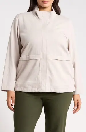 Eileen Fisher Zip-up Organic Cotton & Organic Linen Jacket - Chalk