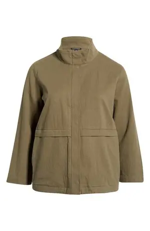 Eileen Fisher Zip-up Organic Cotton & Organic Linen Jacket - Olive