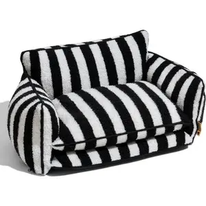 FUNNYFUZZY Striped Faux Lambswool Double Layer Pet Sofa Bed