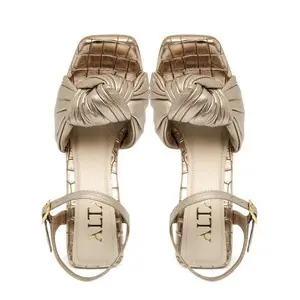ALTA Alessia Leather Block Heel Sandals With Knotted Detail - Gold