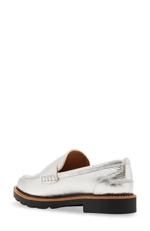 Blondo Waterproof Leather Penny Loafer With Lug Sole - Silver Leather