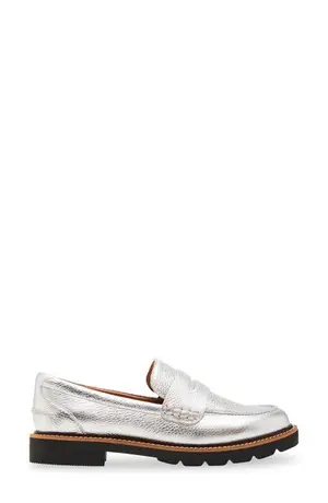 Blondo Waterproof Leather Penny Loafer With Lug Sole - Silver Leather