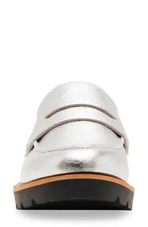 Blondo Waterproof Leather Penny Loafer With Lug Sole - Silver Leather
