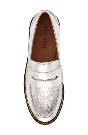 Blondo Waterproof Leather Penny Loafer With Lug Sole - Silver Leather
