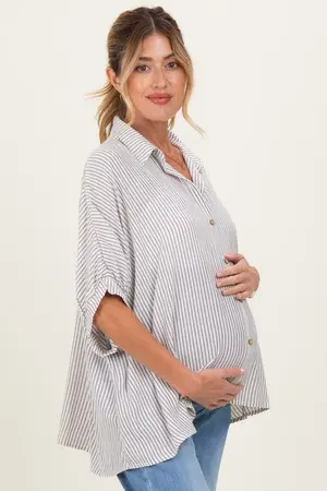 PINKBLUSH Striped Boxy Button Down Top