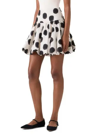 Akris Polka Dot Jacquard Bubble Hem Miniskirt With Fringe - Cream-black
