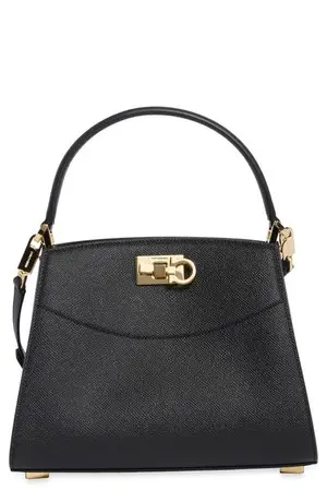 FERRAGAMO Small Studio Box Leather Top Handle Bag - Nero
