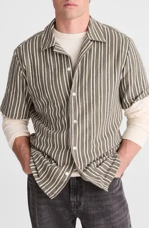Madewell Seaport Terry Camp Shirt - Stripe Olive
