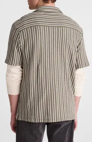 Madewell Seaport Terry Camp Shirt - Stripe Olive
